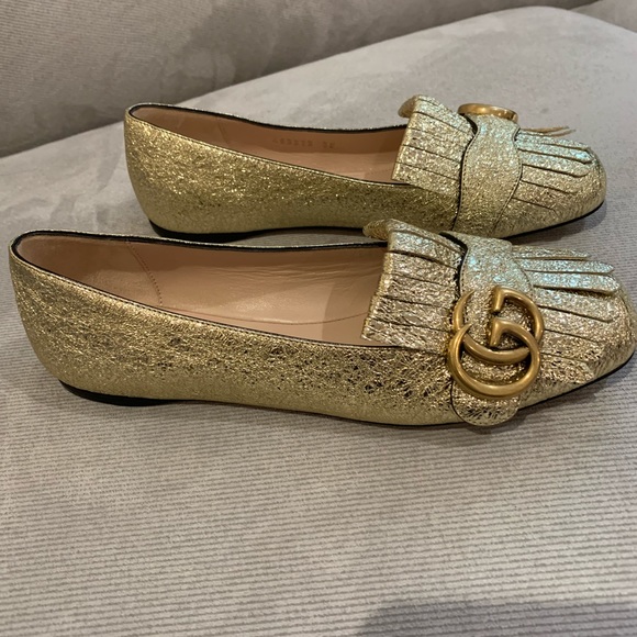 Gucci | Shoes | Gucci Metallic Laminate Calfskin Marmont Flats | Poshmark